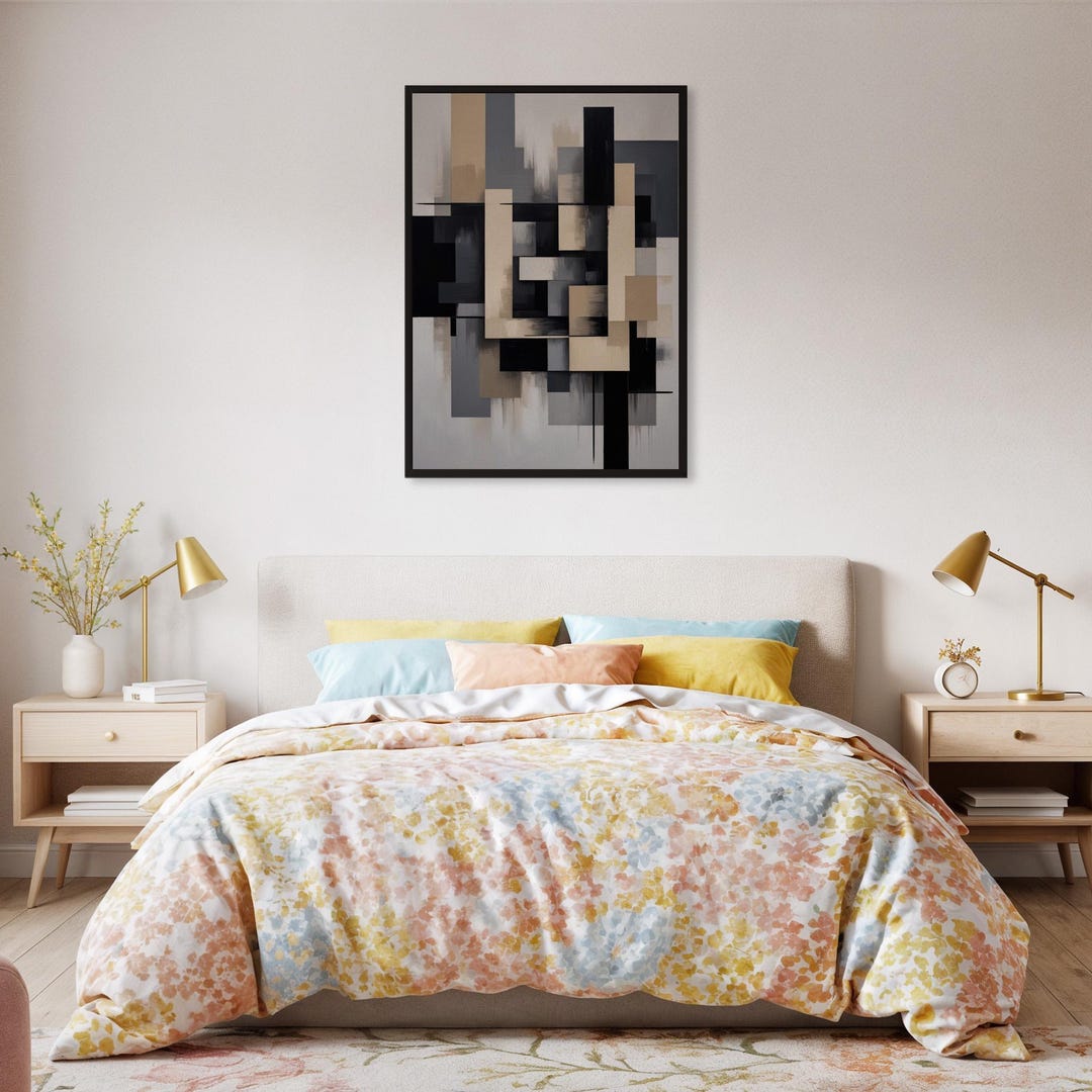 Framed Neutral Abstract Wall Art Print, Modern Geometric Shape Poster ...