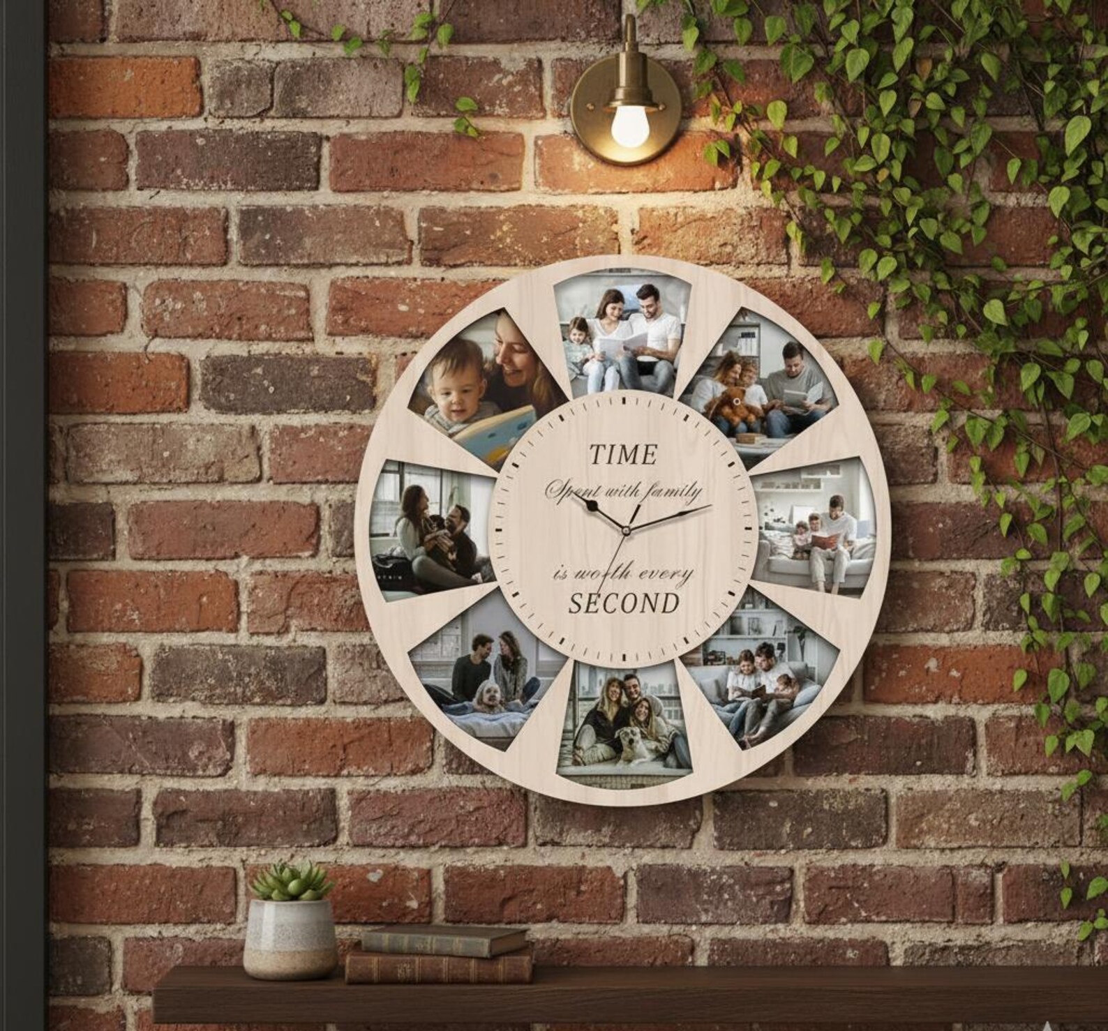 Personalized Family Photo Wall Clock With Custom Picture Slots, Rustic ...