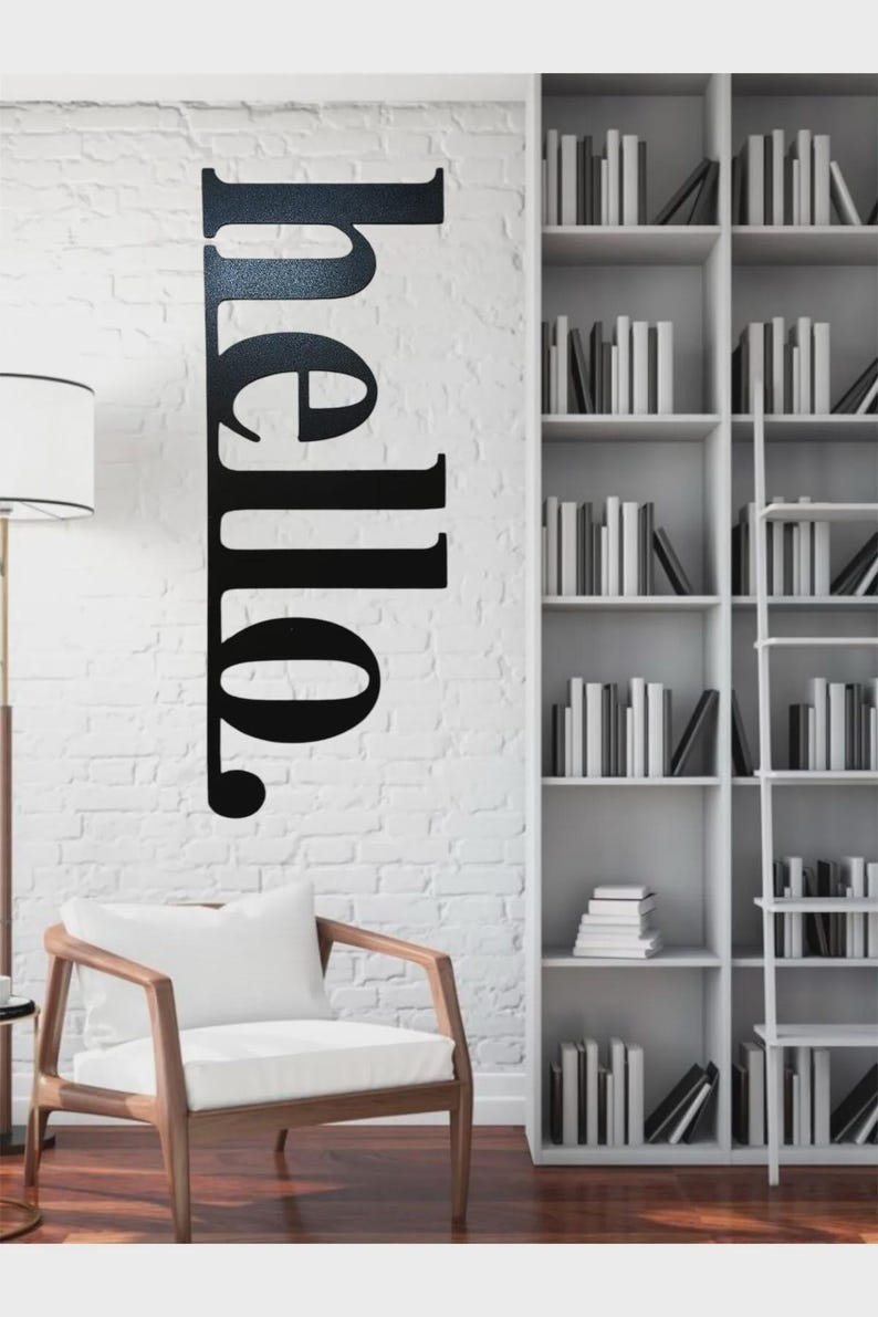 Hello Black Wooden Wall Sign, Modern MDF Word Cutout Decor, Entryway ...