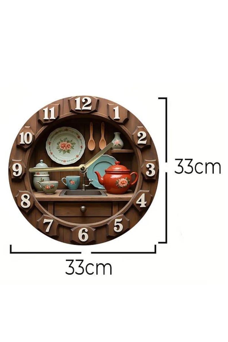 Silent Wooden Kitchen Wall Clock, Rustic 3D Look Timepiece - Etsy