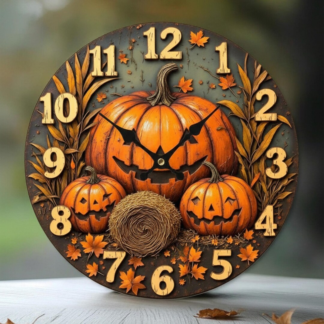 Spooky Pumpkin Patch Wall Clock, Halloween Decor on 2D Printed MDF ...