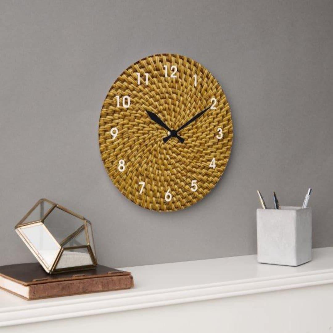 Monogram Rattan Wall Clock, Large Wicker Basketweave, Boho Home Decor ...