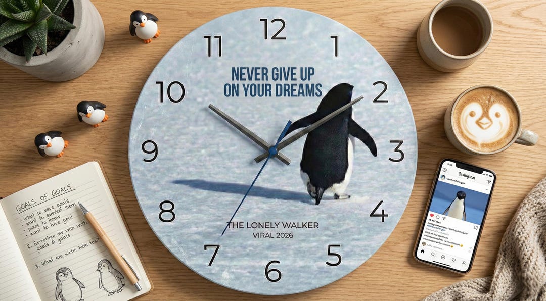 Lonely Penguin Wall Clock, Unique Clock, Viral Clock, Funny Home Decor ...
