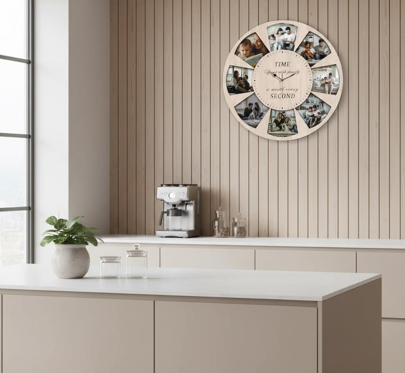 Personalized Family Photo Wall Clock With Custom Picture Slots, Rustic ...
