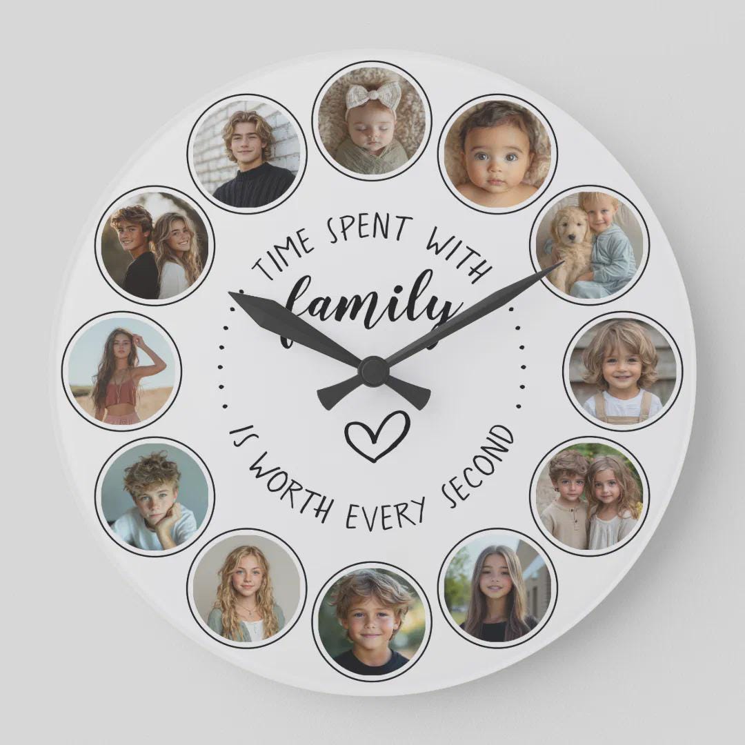 Custom Family Photo Clock Collage, 12 Photo Personalized Large Wall ...