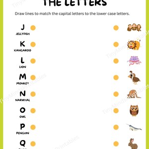 A-Z Alphabet Matching Worksheet With Animals | Printable Preschool ...