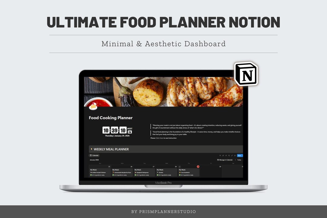 Notion Meal Planner Template | Digital Recipe Book & Automatic Grocery ...