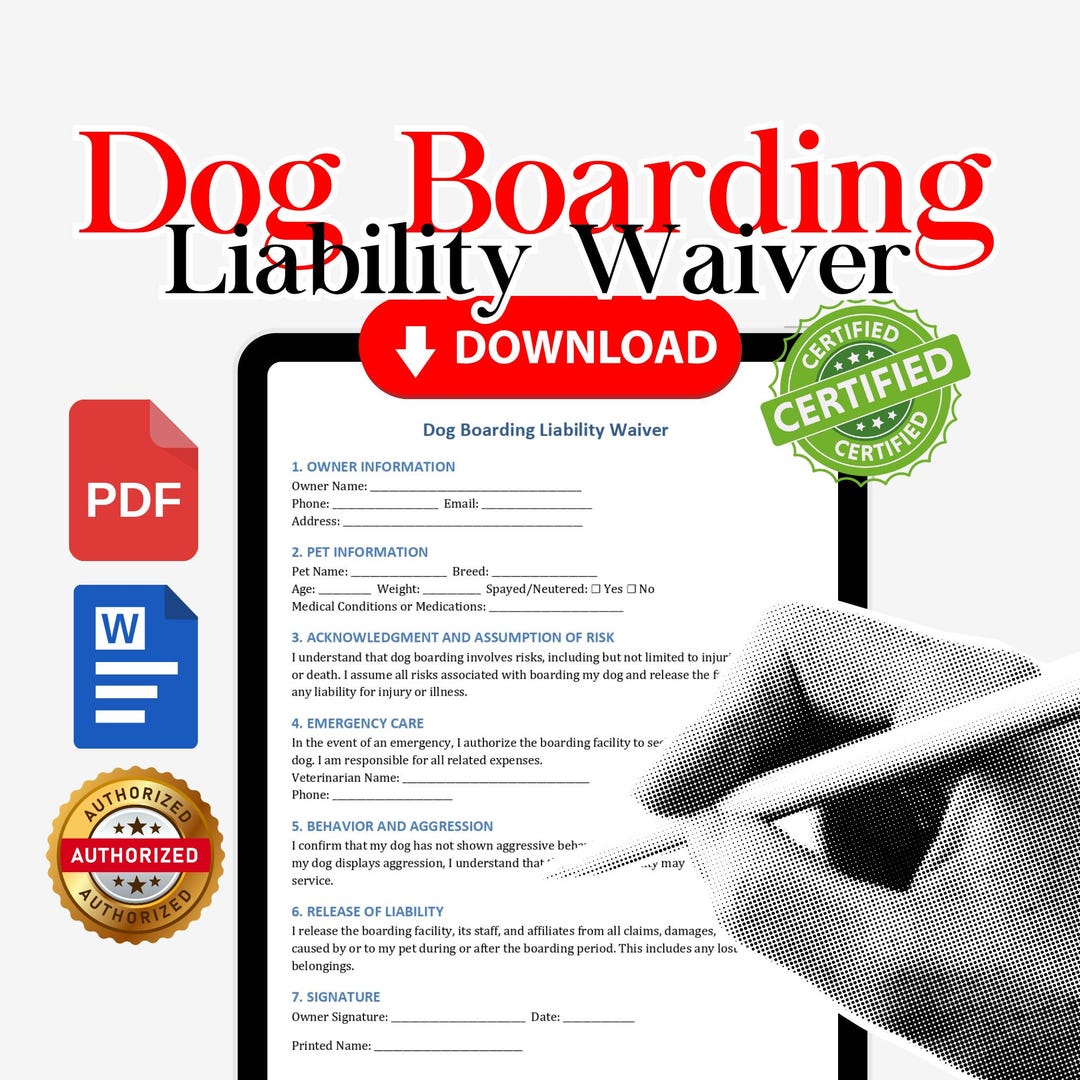 Editable Dog Boarding Liability Waiver Template, Dog Boarding Service ...