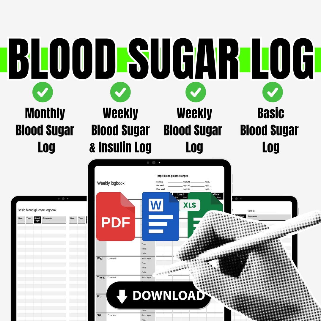 Daily Blood Sugar Log Printable, Diabetes Blood Sugar Log Tracker ...