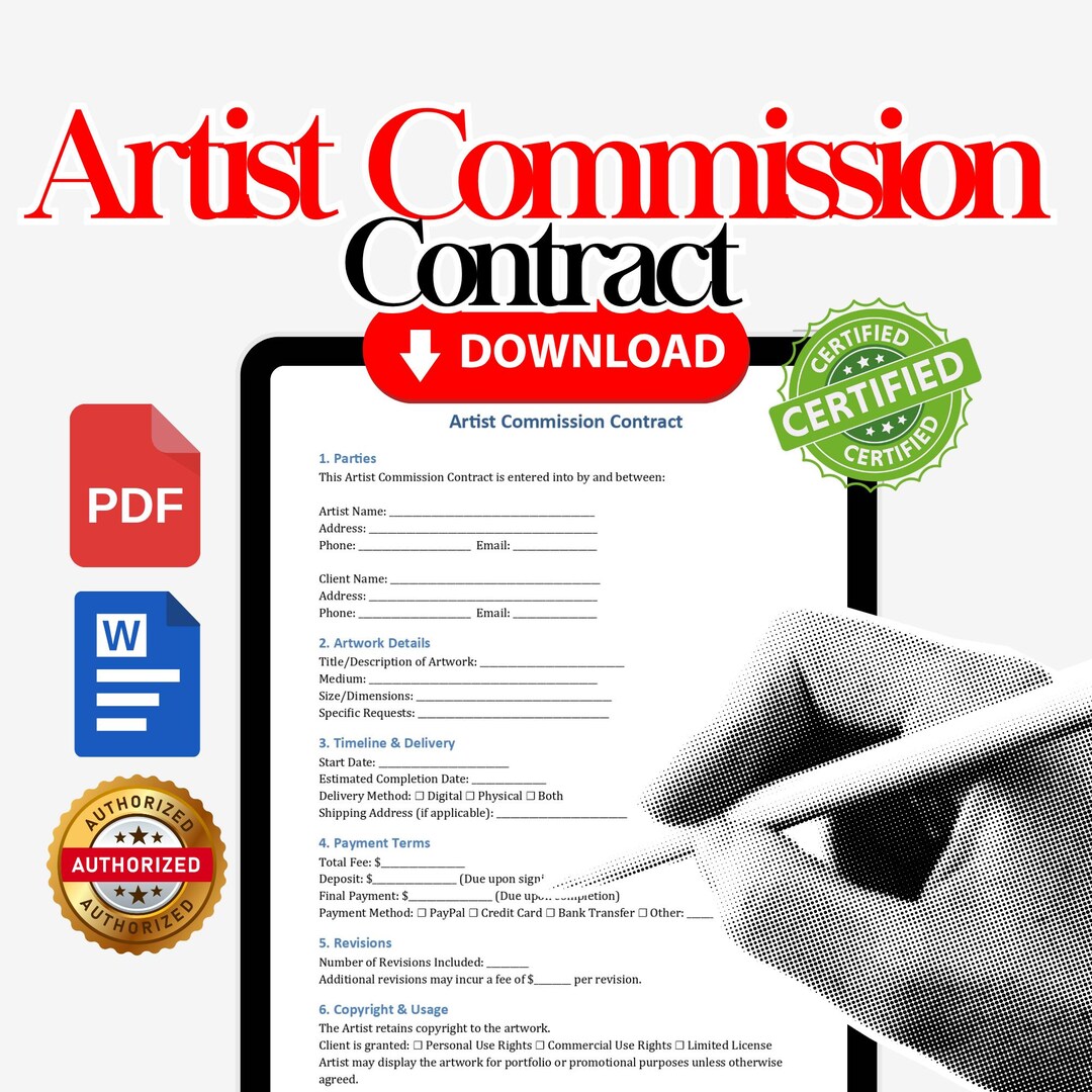 Artist Commission Contract, Art Agreement, Art Commission Agreement ...