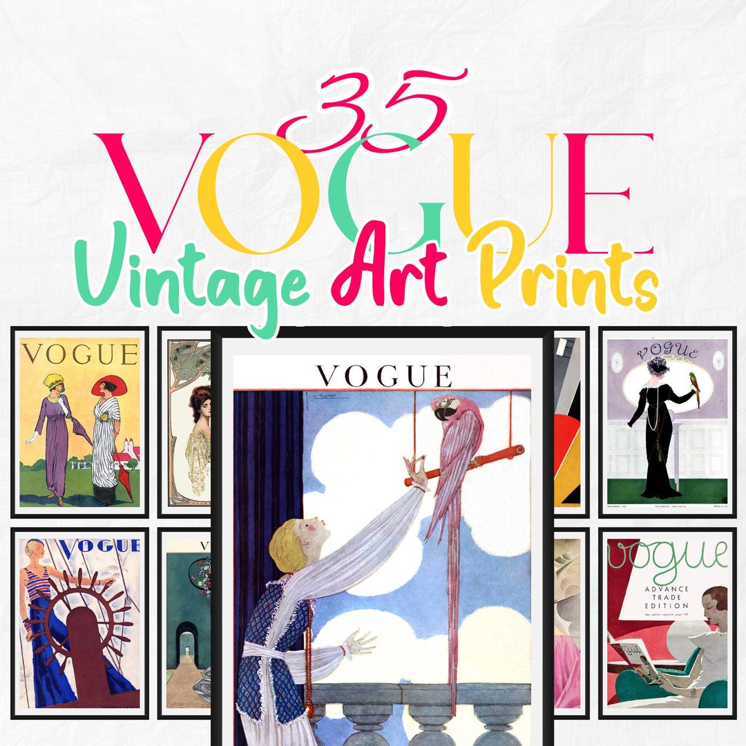 Vintage Vogue Poster Set, Old Vogue Cover Prints, Glamorous Home Decor ...