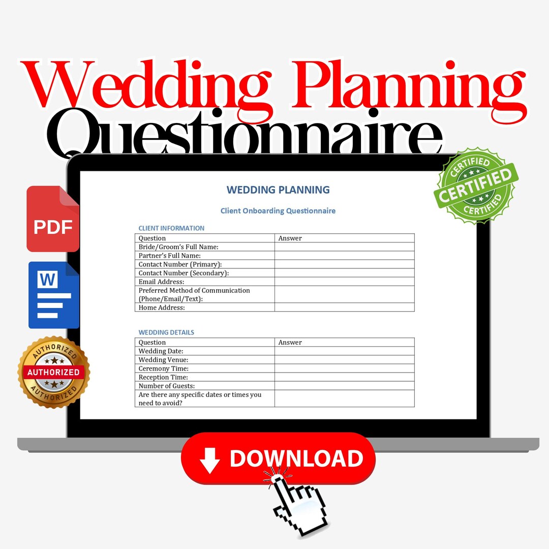 Wedding Planning Client Onboarding Questionnaire Template | Printable ...