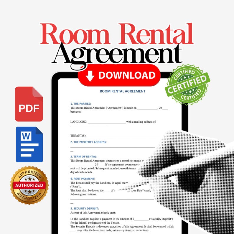 Room Rental Agreement Form, Simple Room Rental Agreement, Printable ...