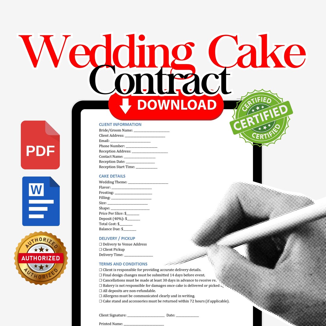 Wedding Cake Agreement, Bridal Cake Consultation Form, Wedding Vendor ...