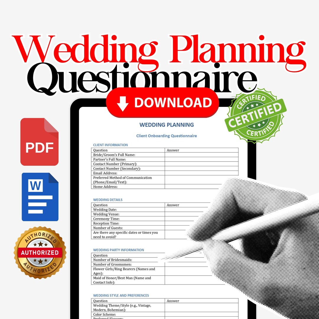 Wedding Client Onboarding Form, Event Planner Intake Form, Wedding ...
