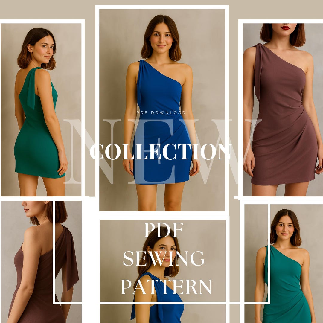 One Shoulder Dress Sewing Pattern – PDF Mini Bodycon Dress Pattern ...