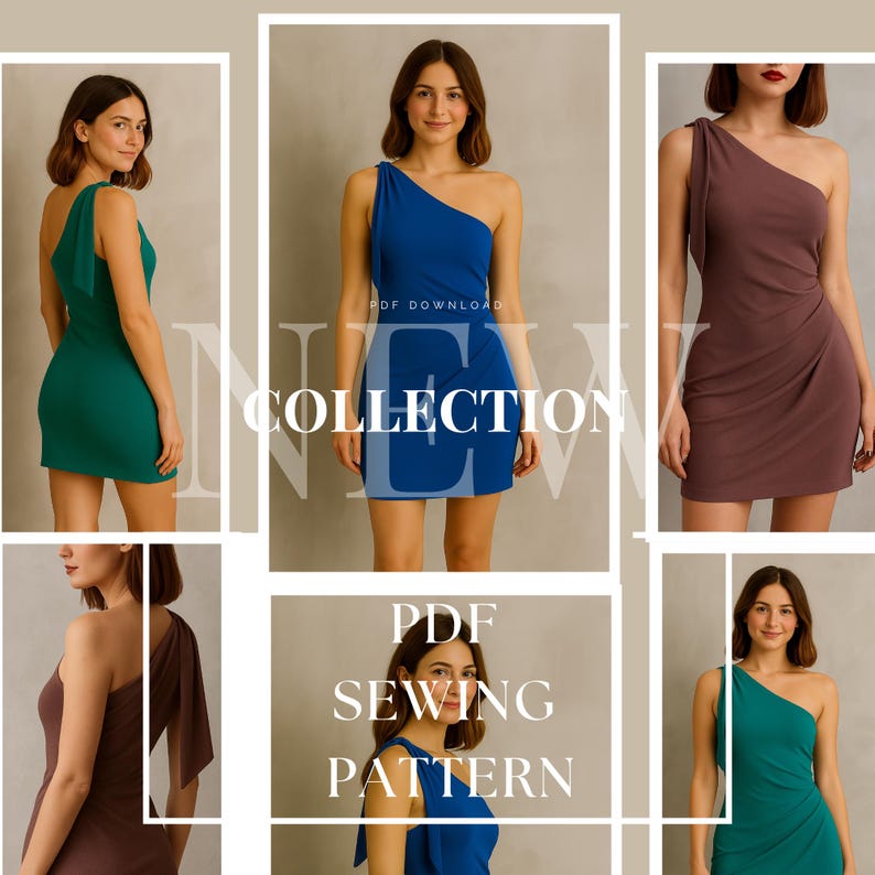 One Shoulder Dress Sewing Pattern – PDF Mini Bodycon Dress Pattern ...