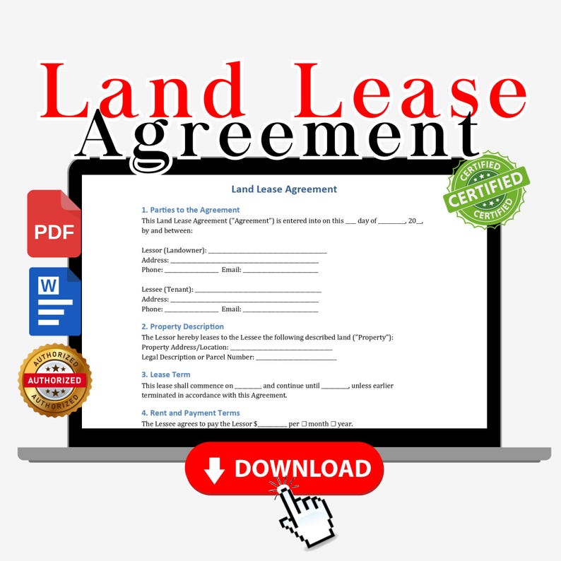 Land Lease Agreement Template, Printable & Editable Land Rental ...