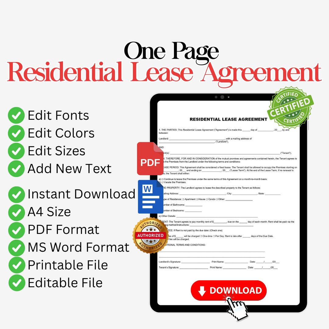 Editable Lease Agreement Template, Renting Agreement, Rental Agreement ...