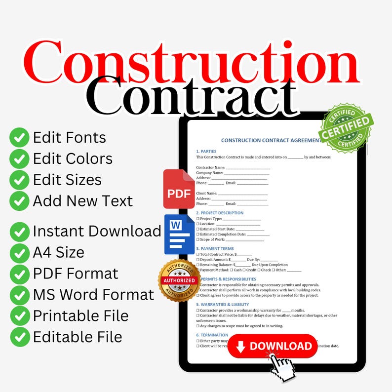 Construction Agreement, Home Builder Contract, Renovation Contract ...