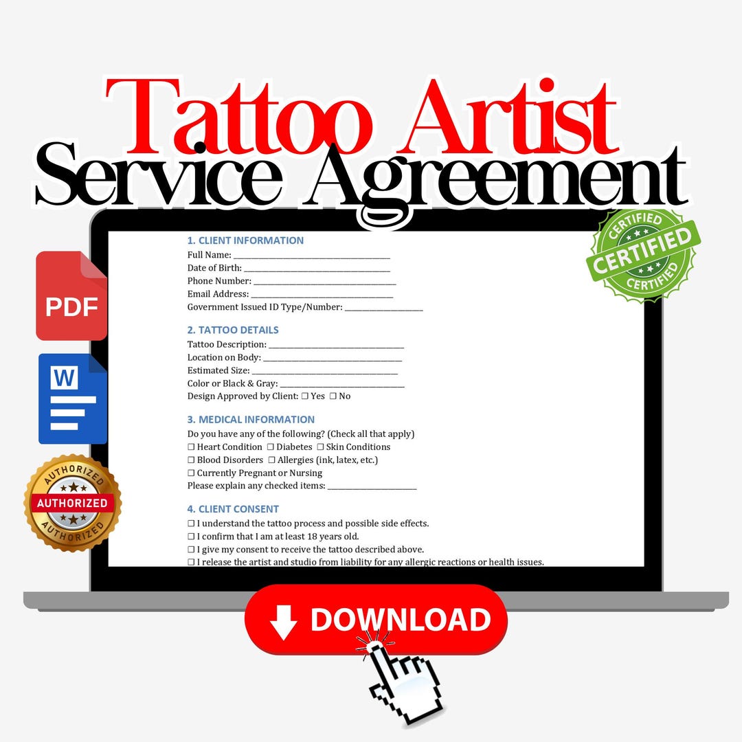 Editable Tattoo Consent Form, Tattoo Artist Form, Tattoo Client Intake ...
