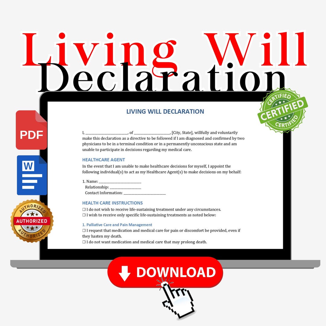 Living Will Form Pdf, Simple Will Form Template, Last Will Template, Living Trust Will ...