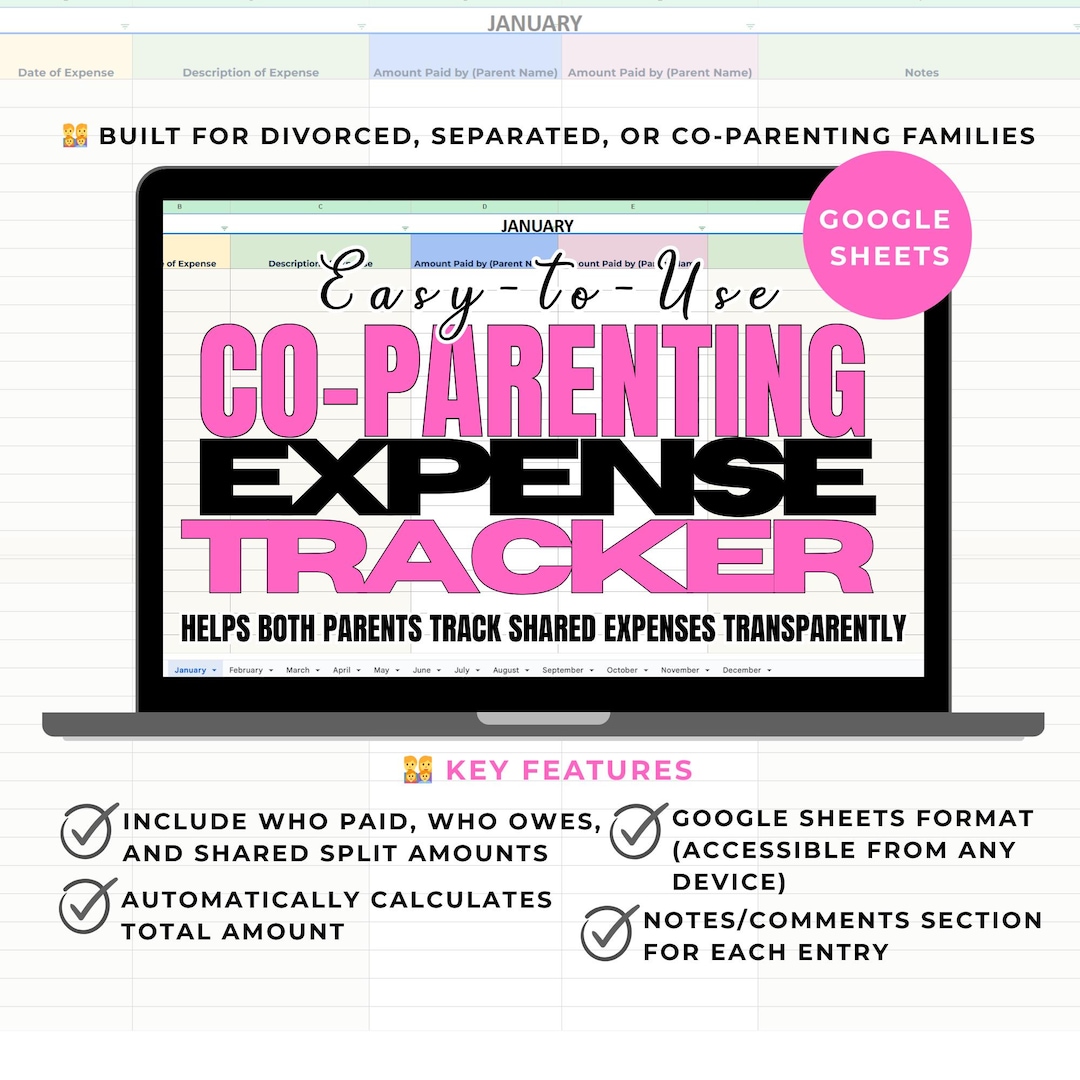 Co-parenting Expense Tracker Excel | Shared Calendar & Planner 2025 ...