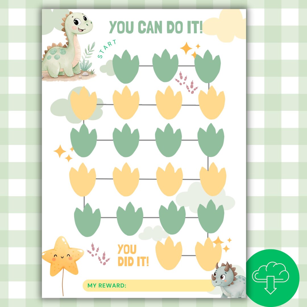 Dinosaur Reward Chart – Kids Behavior Tracker, Potty Training ...