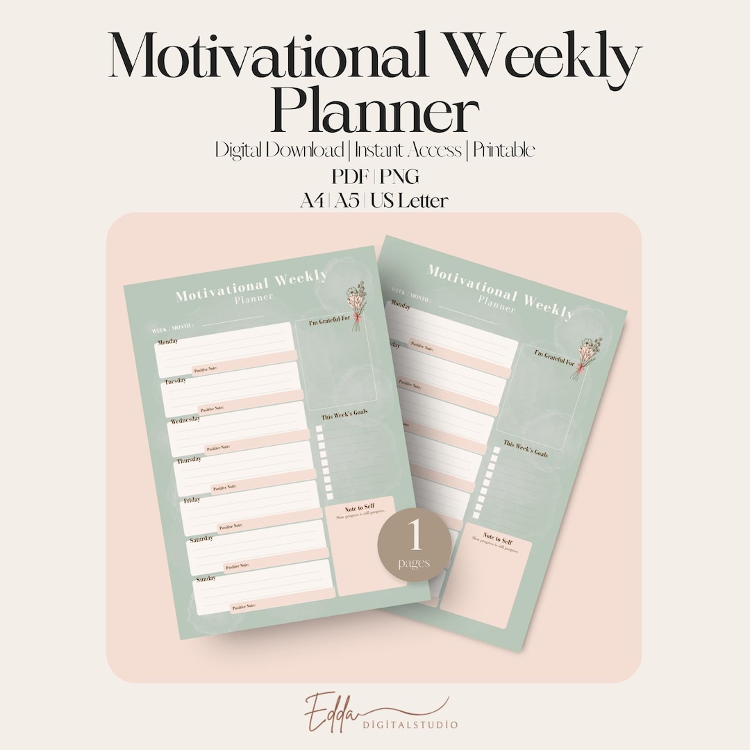 Printable Motivational Weekly Planner PDF | Goal & Productivity Journal ...