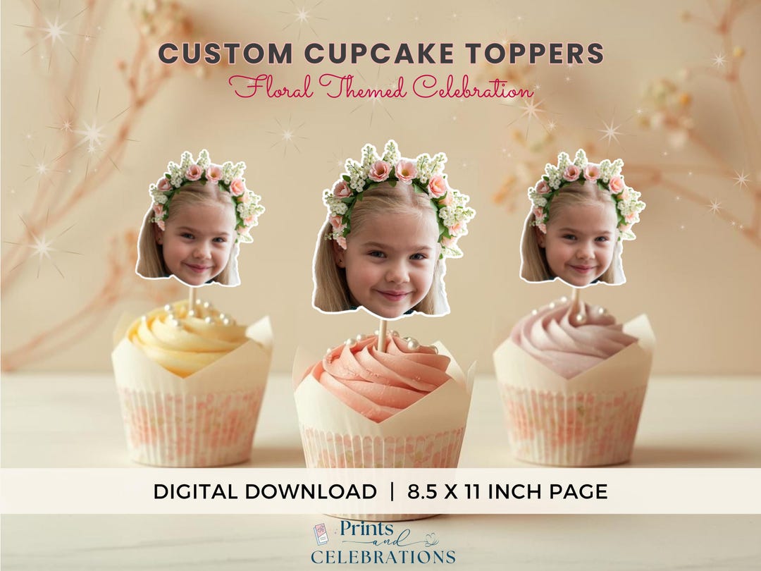 Custom Spring Flowers on Face Cupcake Toppers Personalized Printable ...