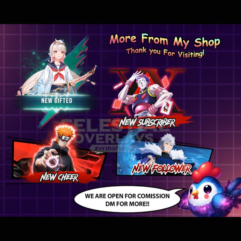 Animated Anime Stream Overlay: New Follower, Sub, Raid Alerts (digital ...