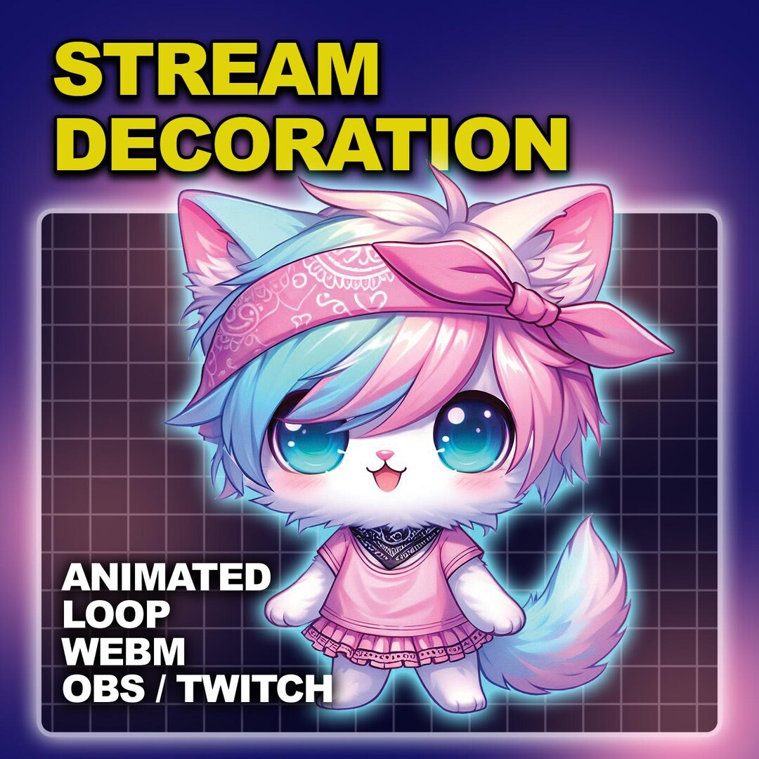 Kpop Cat Chibi Animated Overlay, Tream Decoration, Stream Companion ...