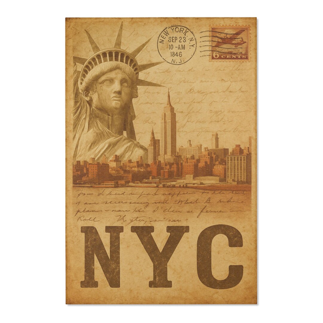 Vintage NYC Fabric Area Rug , Retro New York Tapestry With Stitched ...