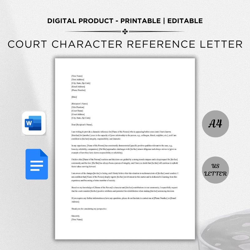 Court Character Reference Letter - Etsy