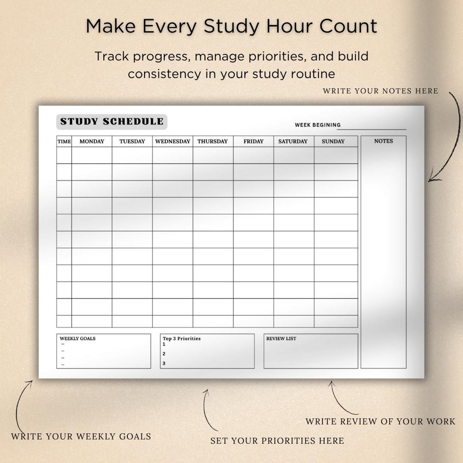 Weekly Study Schedule Printable Set | Revision Timetable | Weekly ...