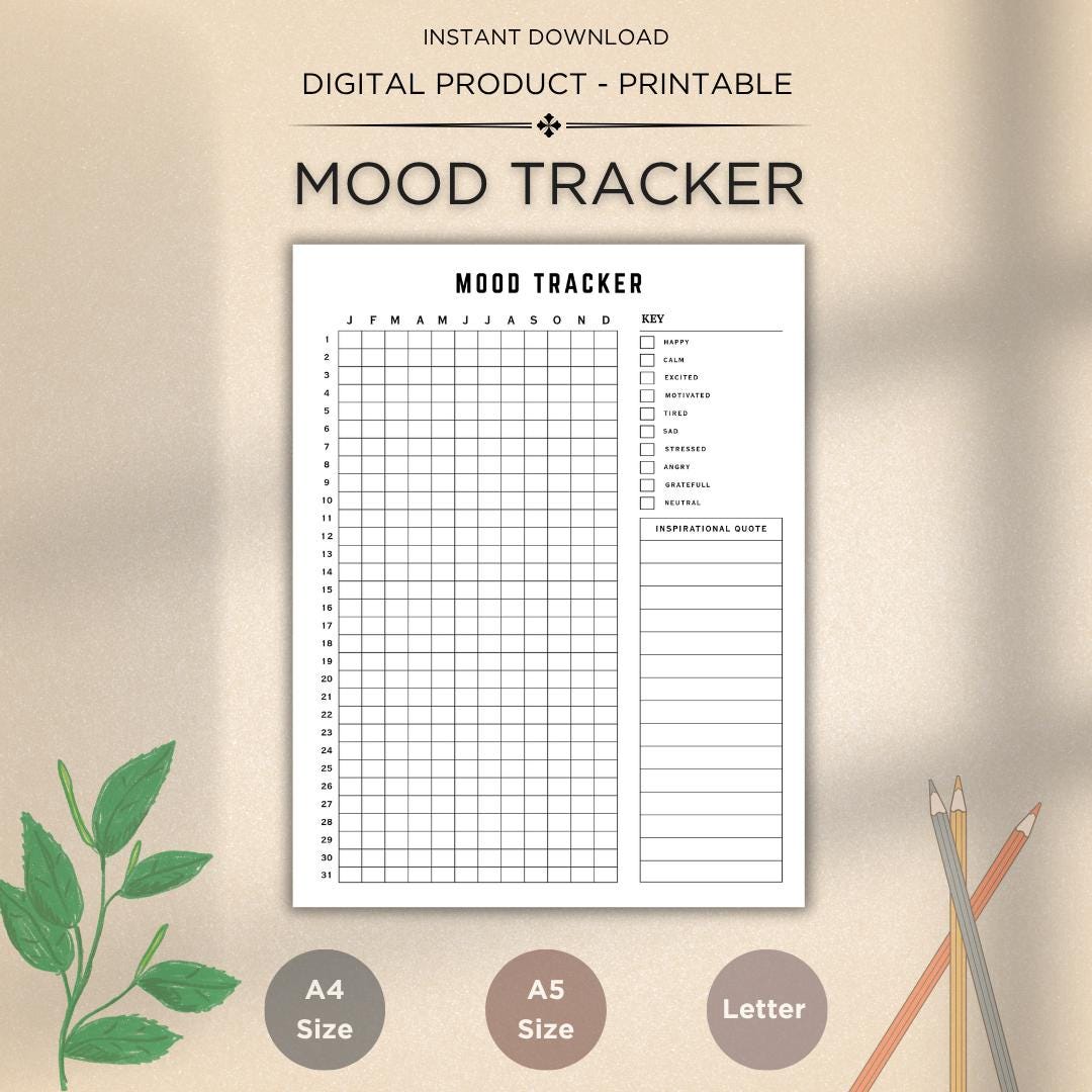 Mood Tracker Journal Printable, Mood Tracker Printable, A Year in Dots ...