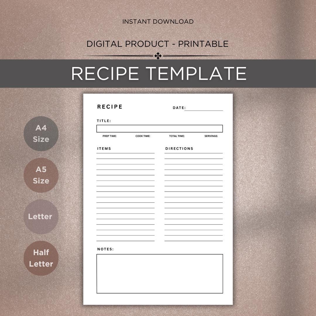 Recipe Template for Remarkable Paper Pro – Digital Recipe Planner Page ...