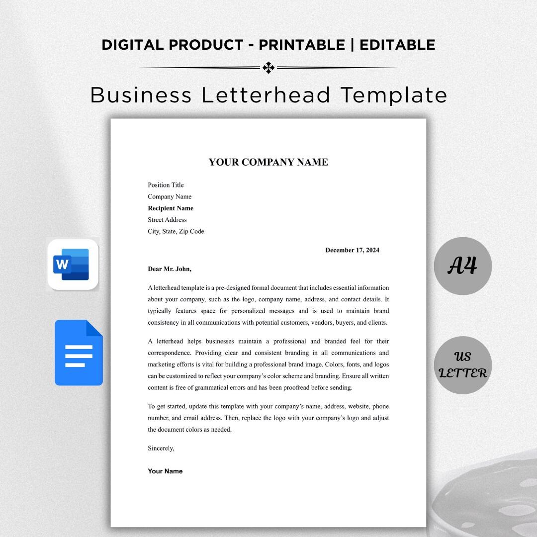 Editable Business Letterhead Template: Modern Company Letterhead ...
