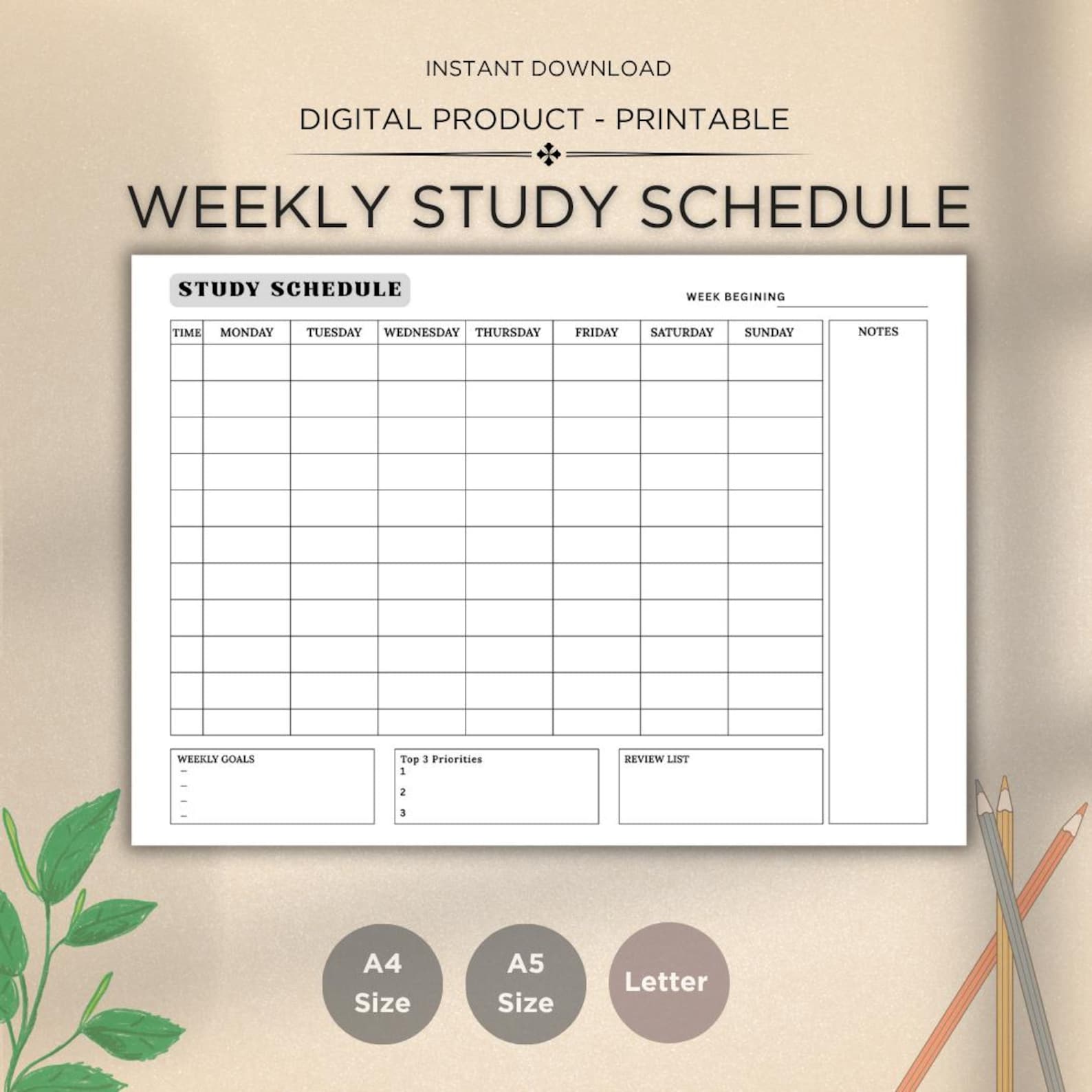 Weekly Study Schedule Printable Set | Revision Timetable | Weekly ...