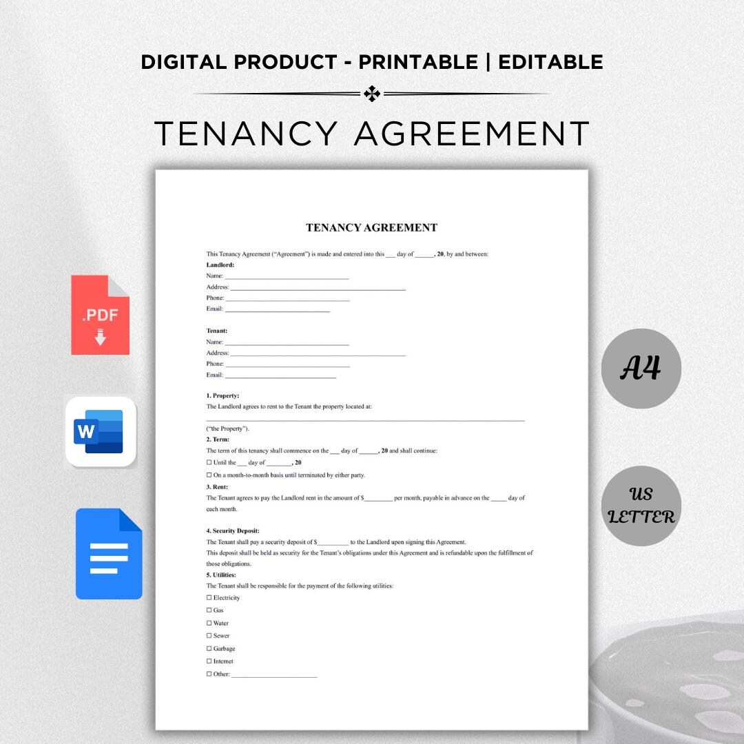 Editable Tenancy Agreement Template: Rental Lease Contract (word, PDF ...