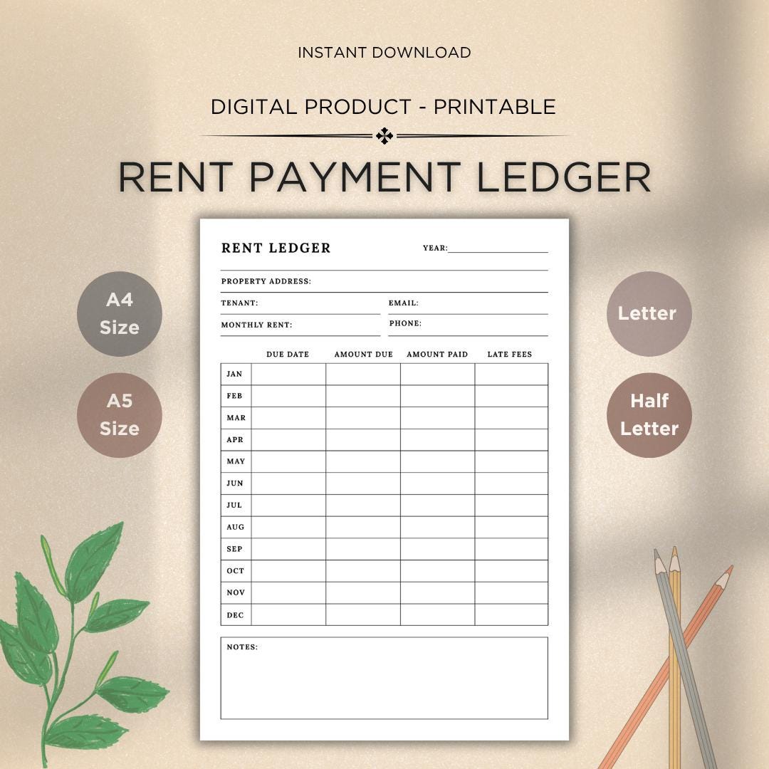 Rent Payment Tracker Printable: Landlord Ledger (a4/a5/letter/half ...