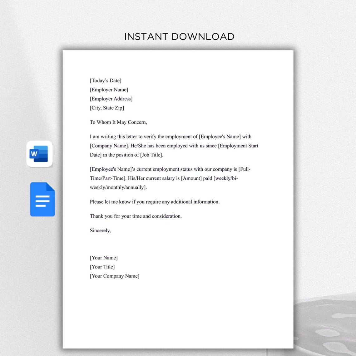 Editable Employment Verification Letter Template: Google Docs & Word ...