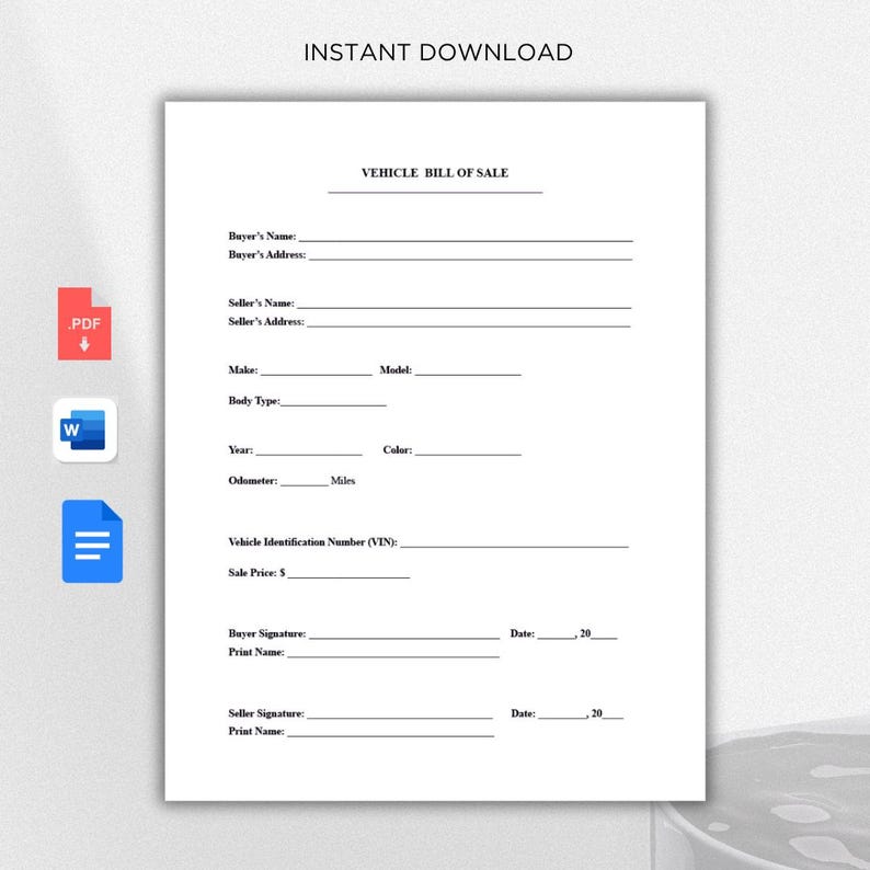 Editable Vehicle Bill of Template (PDF, Word, Google Docs A4/letter ...