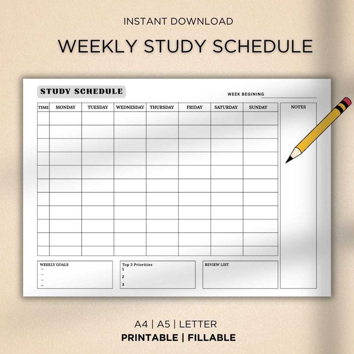 Weekly Study Schedule Printable Set | Revision Timetable | Weekly ...