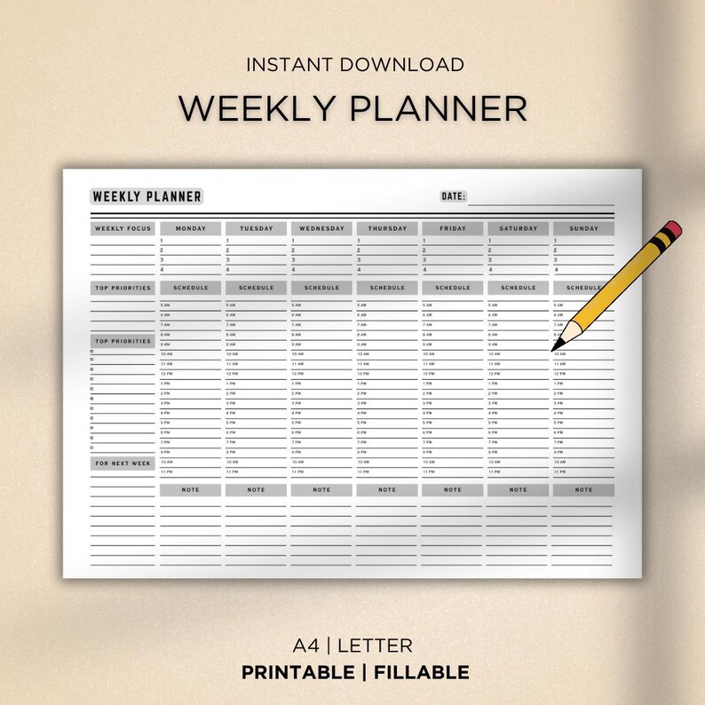 Editable Weekly Planner: Fillable PDF, A4 & Letter (digital Download ...