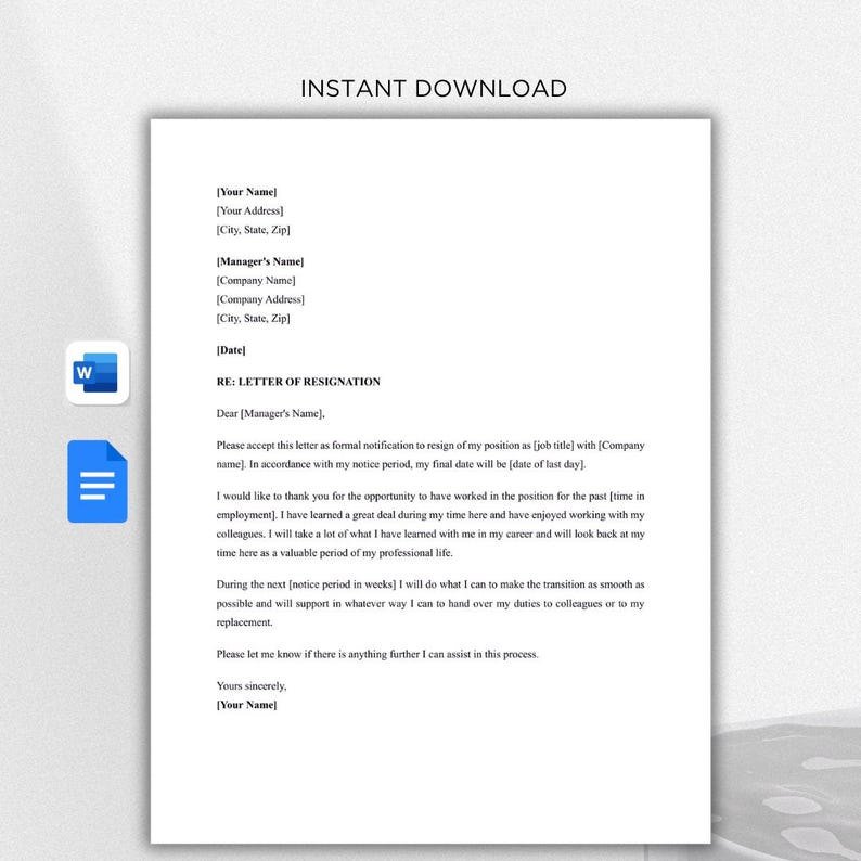 Editable Resignation Letter Template, Professional Notice (google Docs ...