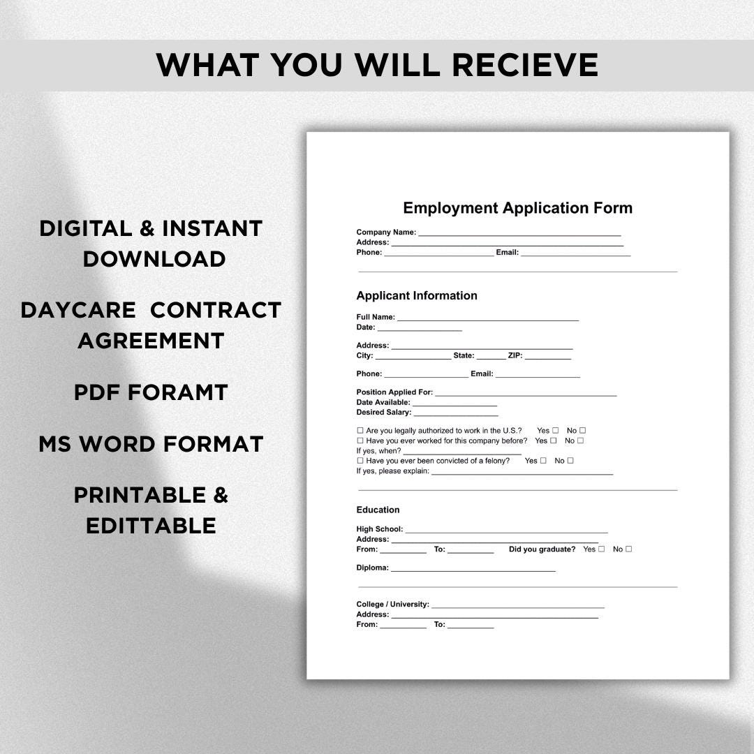 Editable Employment Application Form Template (PDF, Word, Google Docs ...