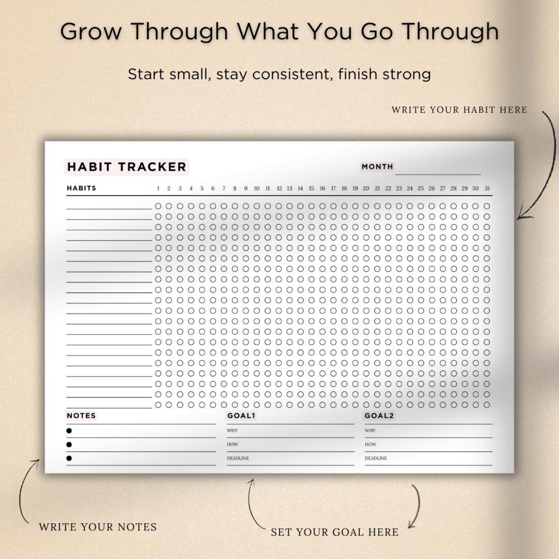 Printable Monthly Habit Tracker: A4/letter Sizes (fillable PDF, Instant ...
