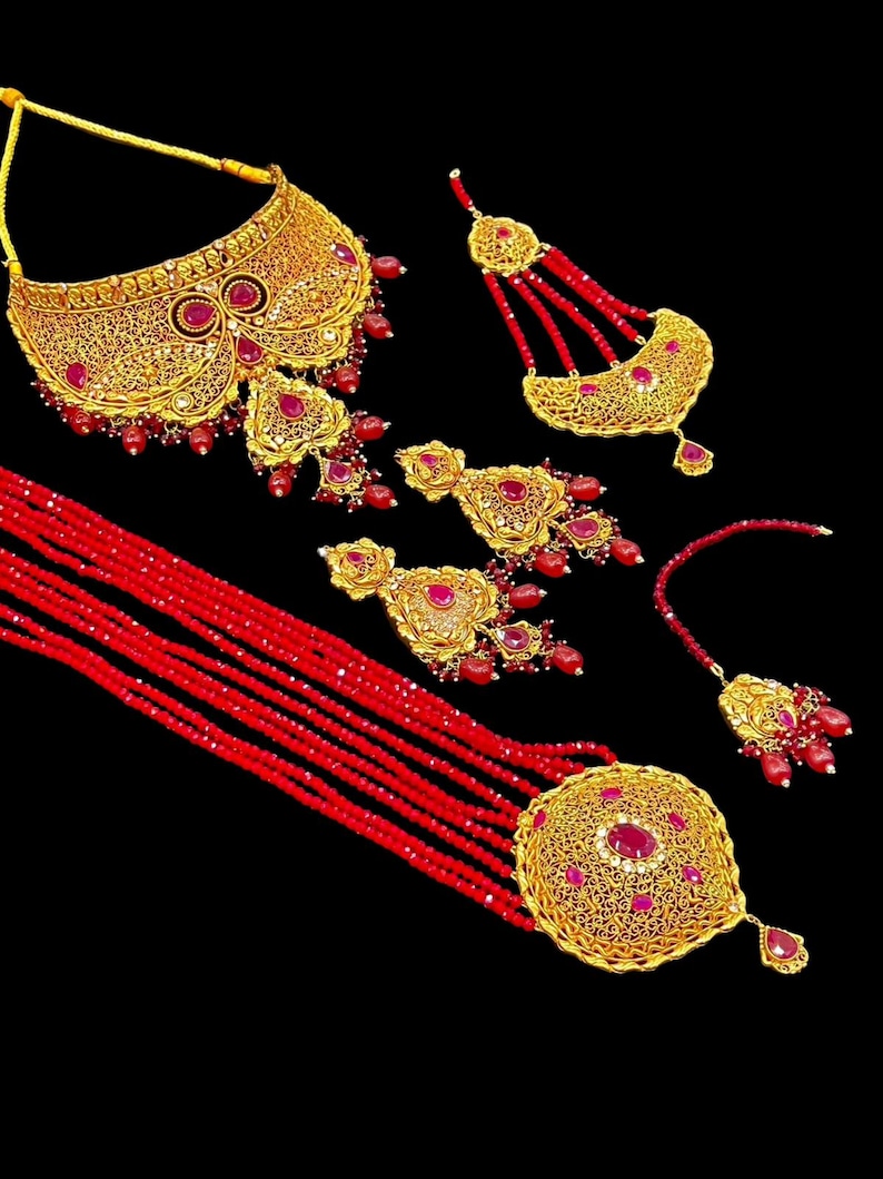 Heavy Indian Bridal Jewelry Set – Gold Plated Wedding Necklace Earrings ...