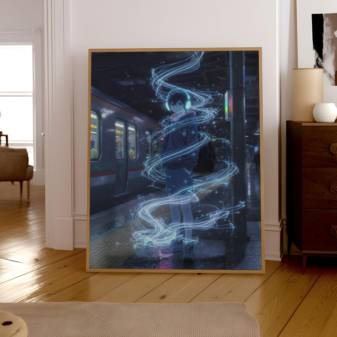 Anime Subway Art – Magical Boy With Headphones Wall Art, Urban Fantasy ...